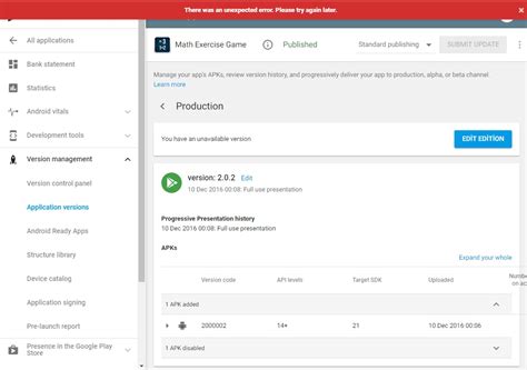 Android Play Developer Console I Cant Send Update To My Apps Stack