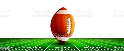 현실적인 스타일의 스포츠와 승리 개념 흰색 배경에 경기장과 함께 미식 축구를 하기 위한 축구공 골인에 대한 스톡 벡터 아트 및 기타 이미지 Istock