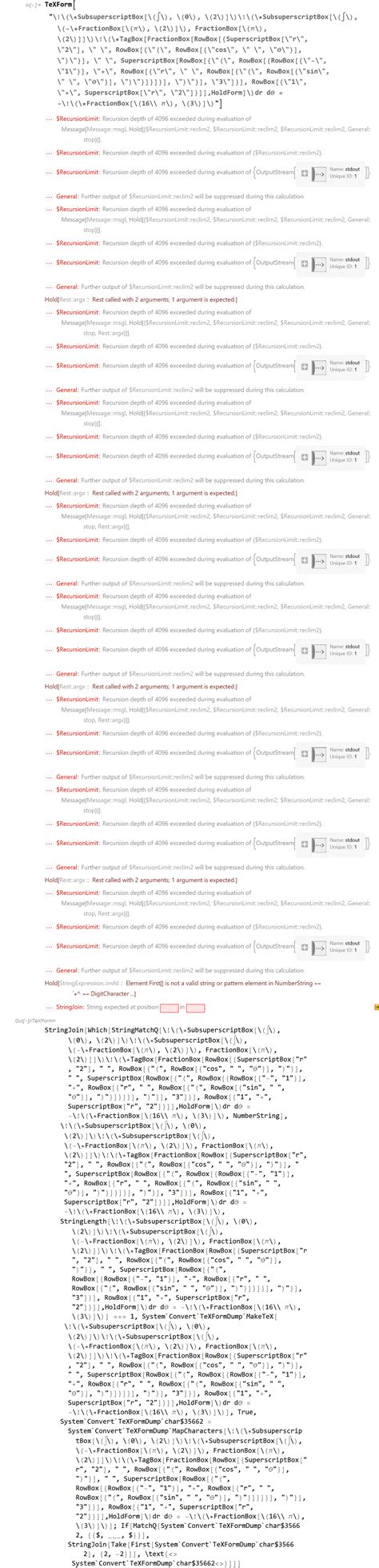 Functions Why Does This TeXForm Cause Many Errors Mathematica Stack Exchange