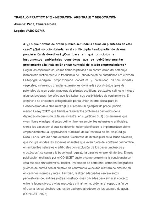 Derecho Ambiental Tp N° 2 Pabe Tamara Trabajo Practico N° 2
