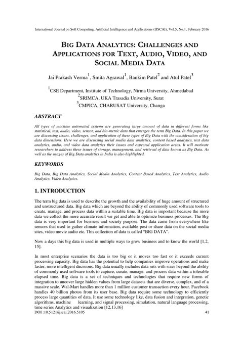 Pdf Big Data Analytics Challenges And Applications For Text Audio Video And Social Media Data