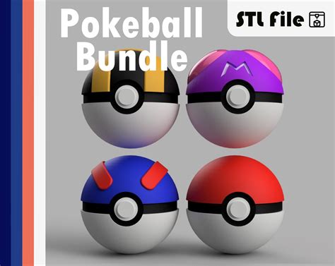 Pokeball Bundle Stl 3d Print File With Pokeball Great Ball Ultra Ball