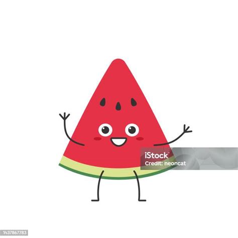 캐릭터 만화 수박 신선한 육즙 슬라이스 인사말 귀여운 웃는 얼굴 쾌활한 카와이 기쁨 행복한 감정 아이콘 벡터 일러스트 건강한 식생활에 대한 스톡 벡터 아트 및 기타 이미지
