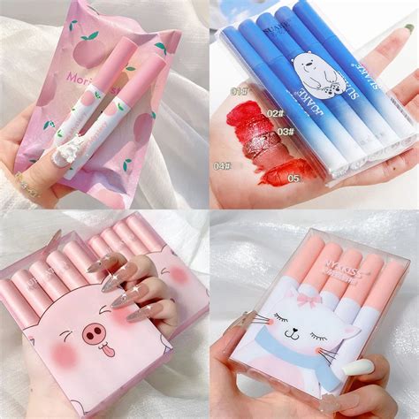 귀여운 방귀 복숭아 매트 립글로스 세트 벨벳 립 진흙 립스틱 오래 지속 방수 비 페이딩 립 유약 세트 화장품 선물 상자