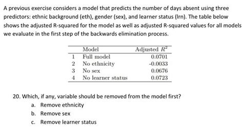 Solved A Previous Exercise Considers A Model That Predicts