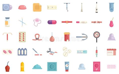 Large Set Of Contraception Icons Showing Options For Birth Control Stock Vector Illustration