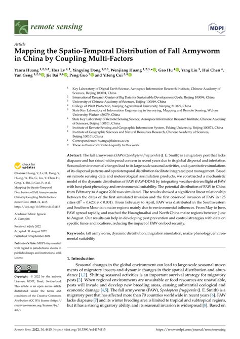 Pdf Mapping The Spatio Temporal Distribution Of Fall Armyworm In China By Coupling Multi Factors