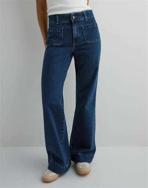 Köp Only Onljuicy Hw Wide Pocket Dnm Jeans C Dark Blue Denim