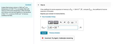 Solved If The Coefficient Of Volume Expansion Of Mercury Is