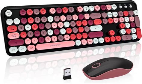 Keyboard And Mouse Wireless Cute Retro Wireless Keyboard Mouse Combo With Round Key Ghz