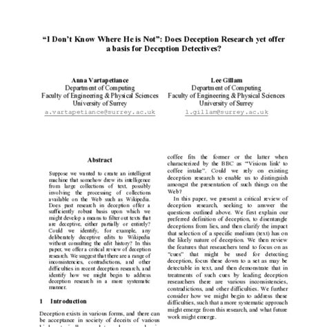 I Dont Know Where He Is Not” Does Deception Research Yet Offer A