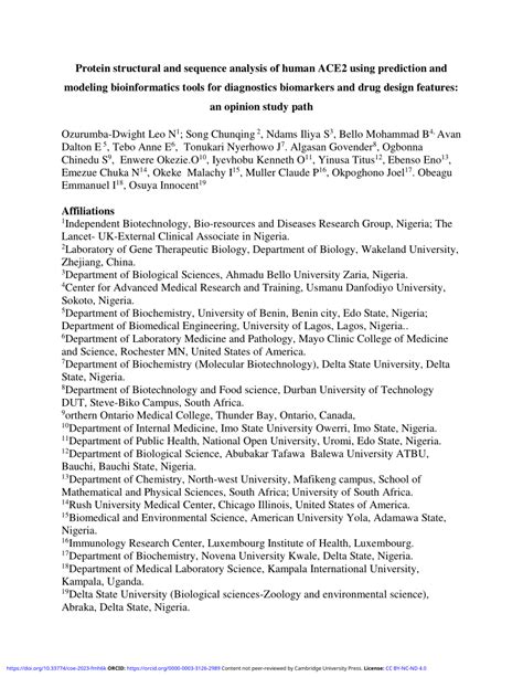 Pdf Protein Structural And Sequence Analysis Of Human Ace2 Using Prediction And Modeling