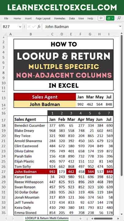 Video How To Lookup And Return Nonadjacent Columns In Excel Learn