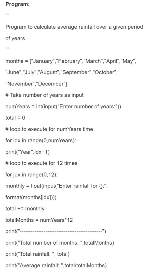 Solved Program Program To Calculate Average Rainfall Over A
