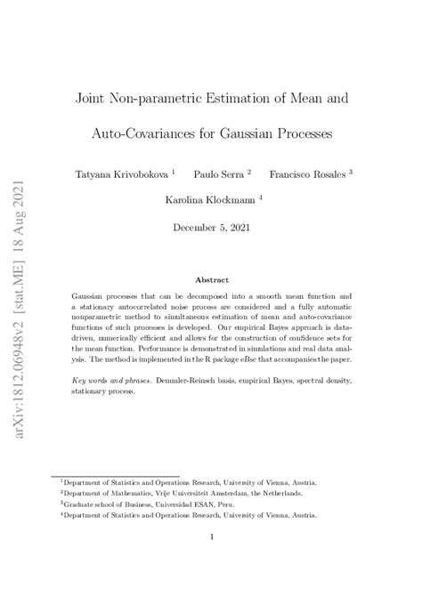 Pdf Adaptive Non Parametric Estimation Of Mean And Autocovariance In Regression With Dependent
