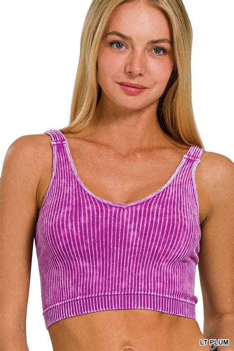 Zenana Ribbed Mineral Wash V Neck Bralette 16 Colors Crop Top S Xl 32a 40dd Ebay