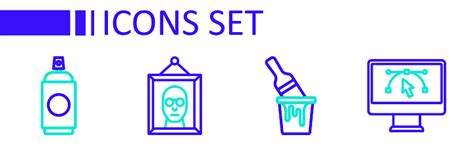 디자인 프로그램 페인트 통 브러시 그림 및 스프레이 캔 아이콘으로 라인 컴퓨터를 설정합니다 벡터 개념에 대한 스톡 벡터 아트 및 기타 이미지 Istock