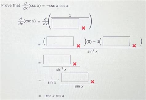 prove that d dx csc x csc x cot x