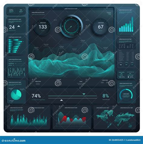 futuristic dashboard design with charts planet and graphs hud data control center template