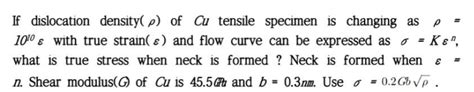 Solved If Dislocation Density ρ Of Cu Tensile Specimen Is