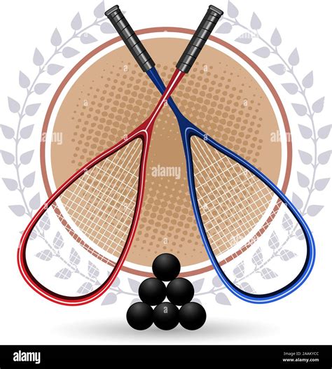Two Squash Rackets With 6 Black Balls And Laurels Vector Illustration Stock Vector Image And Art