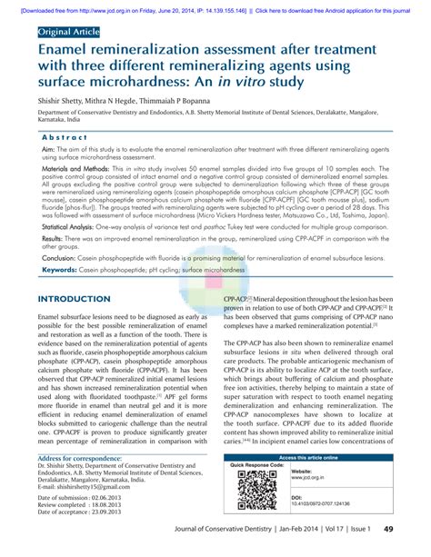 Pdf Enamel Remineralization Assessment After Treatment With Three Different Remineralizing