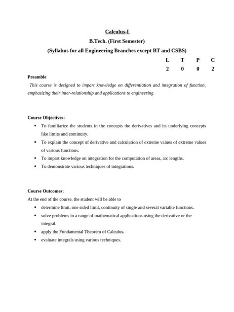 Calculus I Objects And Outcomes Pdf
