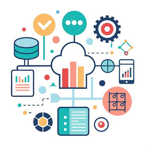 Abstract Illustration Of A Cloud Computing Network With Various Icons And Data Representations