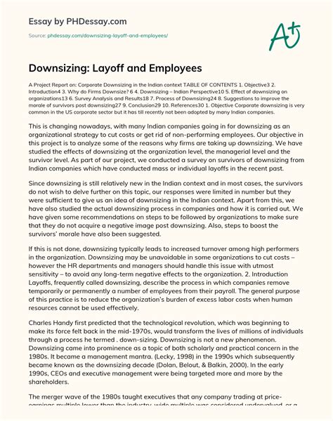 Downsizing Layoff And Employees Essay Example