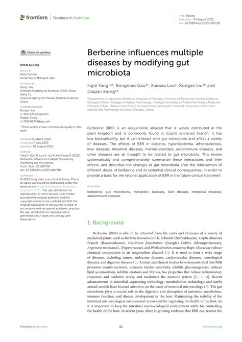 Pdf Berberine Influences Multiple Diseases By Modifying Gut Microbiota