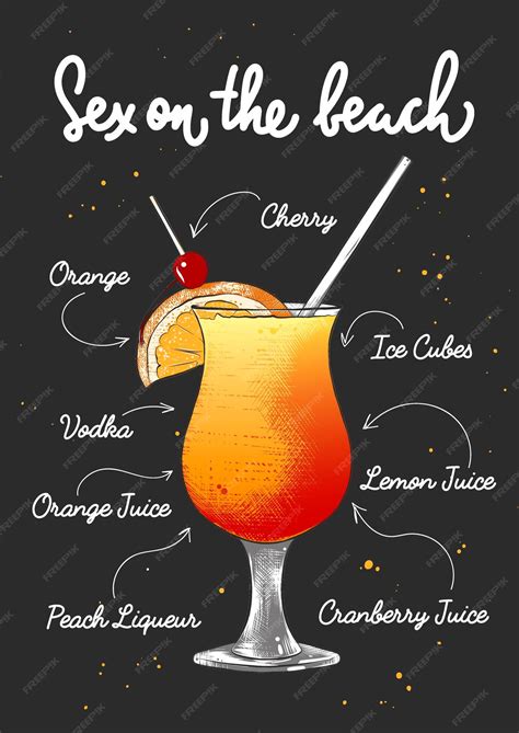 Estilo Grabado Vectorial Cóctel Sex On The Beach Boceto Dibujado A Mano