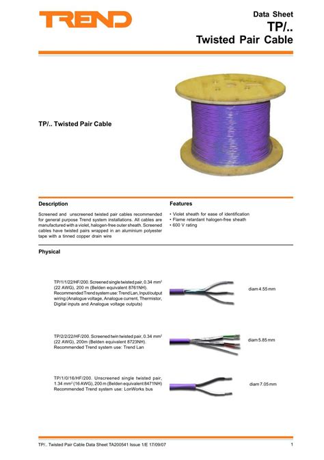 Tp Twisted Pair Cable Data Sheet Trend
