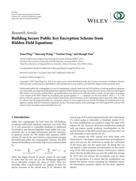 Building Secure Public Key Encryption Scheme From Hidden Field Equations Docslib