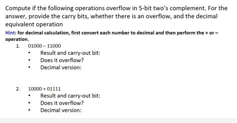 Compute If The Following Operations Overflow In 5 Bit Twos Complement