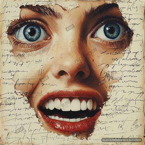 Ai创作图艺术笑脸 写实的肖像画 写实人物插画 数字艺术肖像 面部表情画 创意少女素描 人物表情生动夸张 夸张人脸 艺术表情 当代肖像画 写实主义肖像画 写实美女 人物夸张设计 立体人脸 夸张