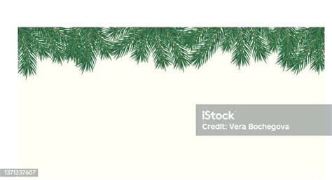 전나무 가지로 만든 상단 프레임 새해 흰색 수평 배경에 겨울 장벽 벡터 일러스트레이션 평평한 사실적인 컬러 만화 디자인 고립 된 Eps 10 프레임에 대한 스톡 벡터 아트