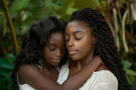 Premium Photo Two Women Embracing In A Forest Generative Ai