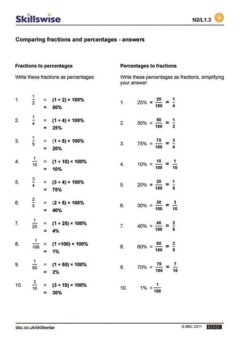 Comparing Fractions Decimals And Percents Worksheets Fractions