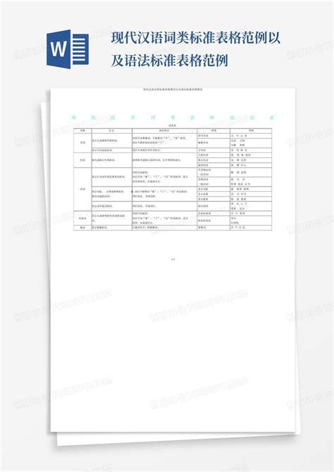 现代汉语词类标准表格范例以及语法标准表格范例word模板下载 编号qmvbmnxy 熊猫办公