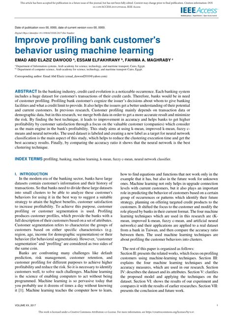 Pdf Improve Profiling Bank Customers Behavior Using Machine Learning