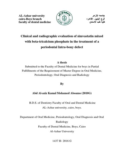 Clinical And Radiographic Evaluation Of Simvastatin Mixed With Beta Tricalcium Phosphate In The