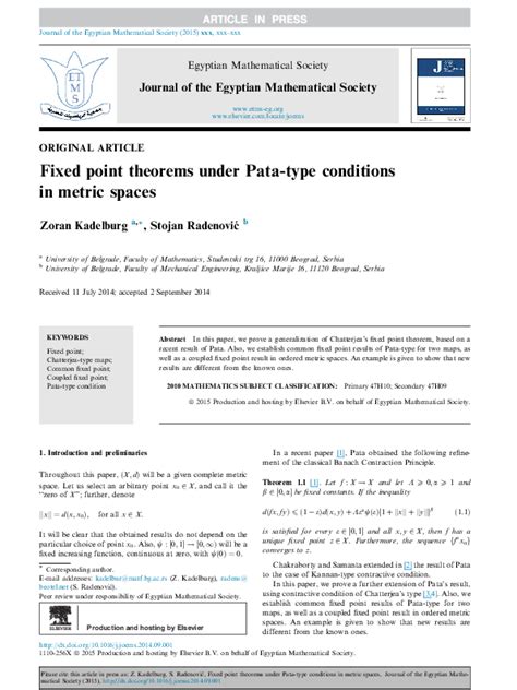 Pdf Fixed Point Theorems Under Pata Type Conditions In Metric Spaces