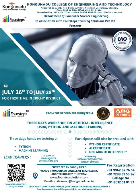 Three Days Workshop On Artificial Intelligence Using Python And Machine