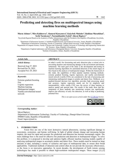 Predicting And Detecting Fires On Multispectral Images Using Machine Learning Methods Pdf