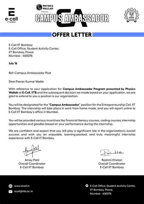 Campusambassador Iitbombay Physicswallah Entrepreneurship Innovation Pavan Kumar Metla