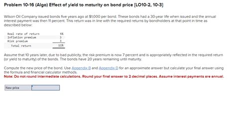 solved problem 10 16 algo effect of yield to maturity on