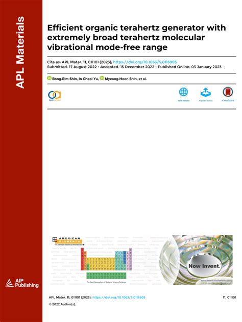 Pdf Efficient Organic Terahertz Generator With Extremely Broad Terahertz Molecular Vibrational