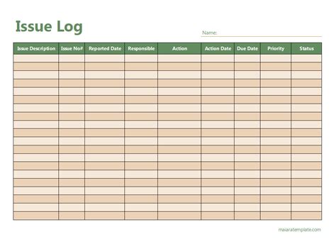 Free Printable Issue Log Template