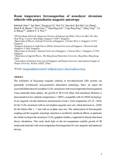 Pdf Room Temperature Ferromagnetism Of Monolayer Chromium Telluride