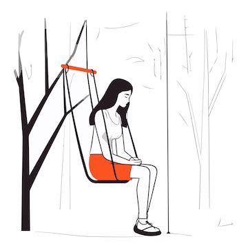 Premium Vector Young Woman Sitting On A Swing In The Park